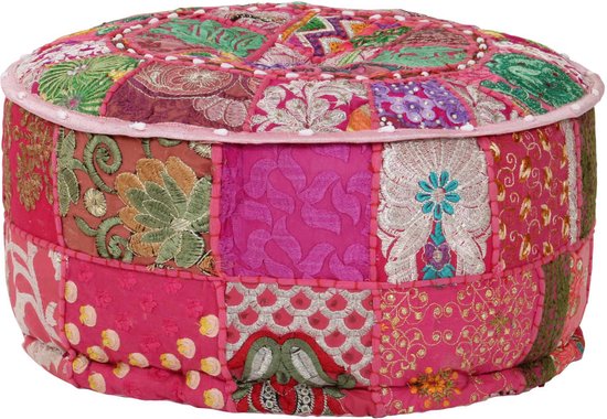 Poef patchwork rond handgemaakt 40x20 cm katoen roze | bol.com
