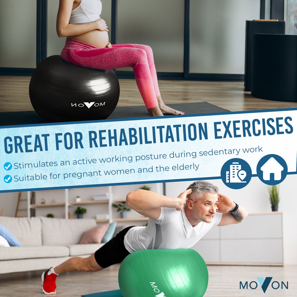 Anti Burst Gymbal / Yogabal, Ergonomische Zit-/ Balansbal, Extra ...