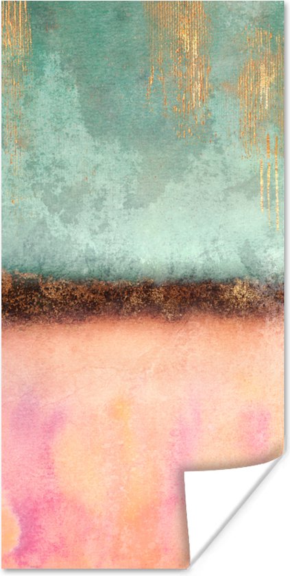 Poster Goud - Verf - Abstract - Groen - Roze - 40x80 cm | bol