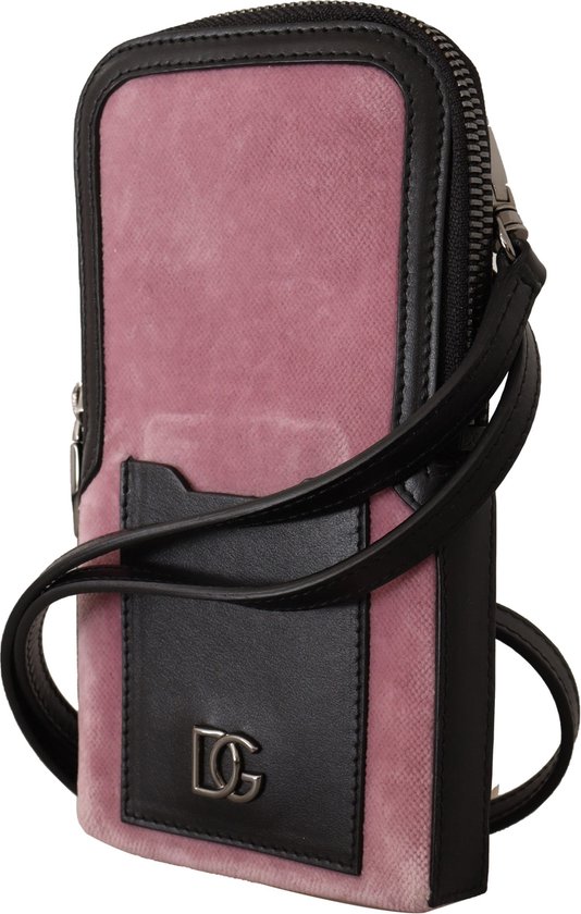 Dolce & Gabbana - Pink Velvet Black Leather Cross Body Card Slot Pocket ...
