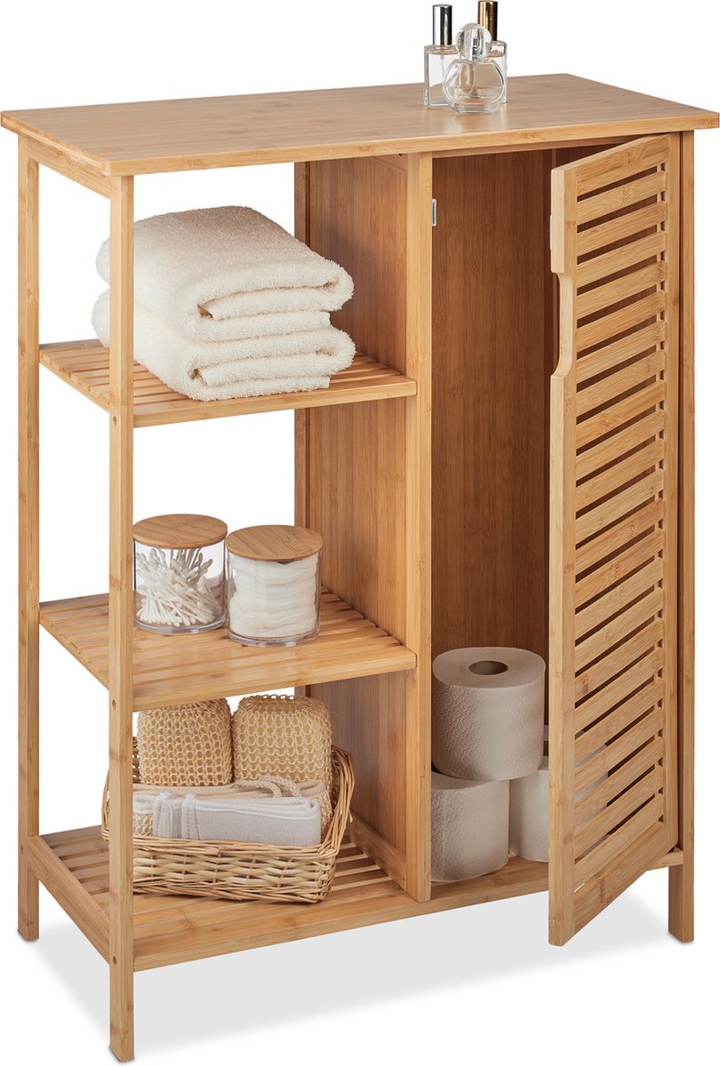 Relaxdays badkamerkast bamboe - staand badkamerrek - handdoekenkast op ...