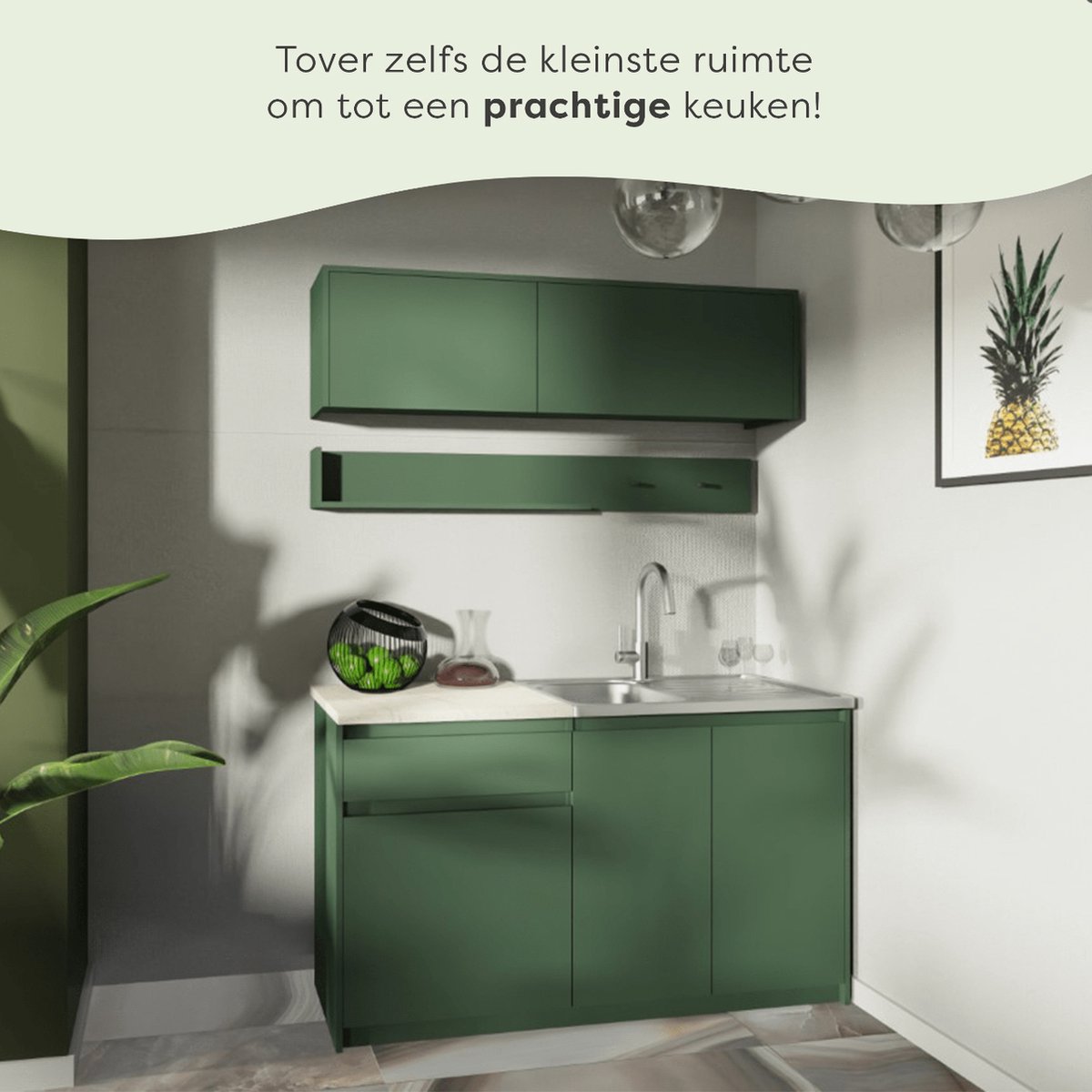 Kleine Keuken Dennen Groen - 140cm – Mini Keukenblok – Kitchenette met ...
