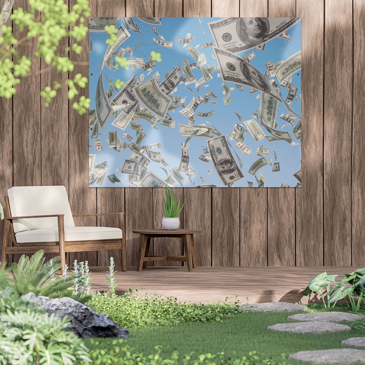 Gards Tuinposter Dollarbiljetten in de Lucht - Geld - 150x120 cm ...