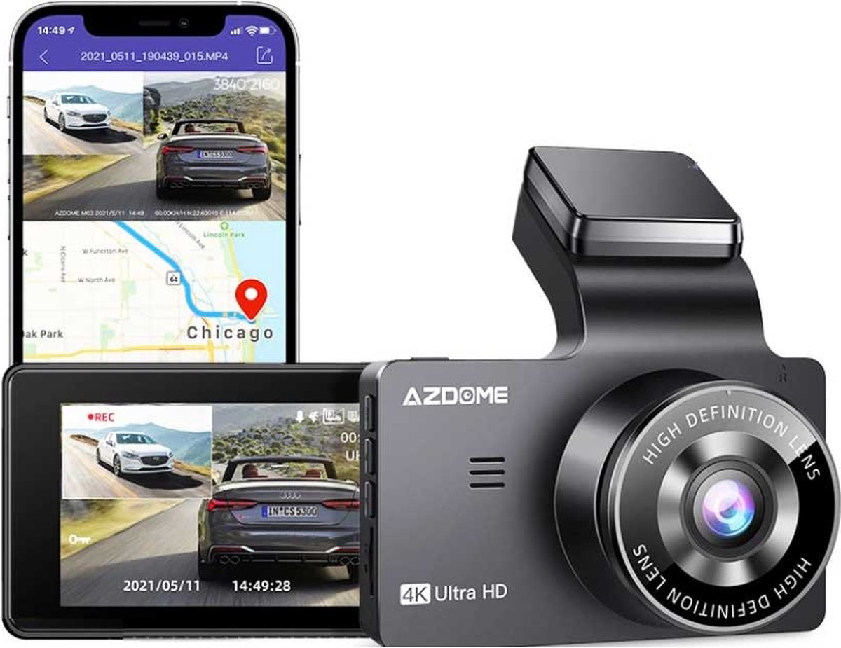 AZDome M63 Pro 2CH Dual dashcam met achter camera - Ultra 4K + FullHD ...