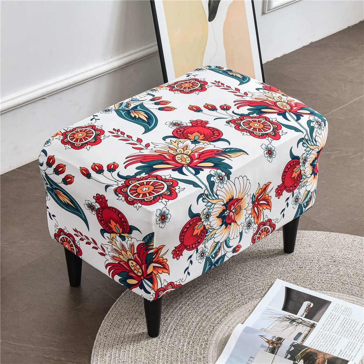 2-voudige oorstoelbekleding met poef overtrek, stoelovertrek ...