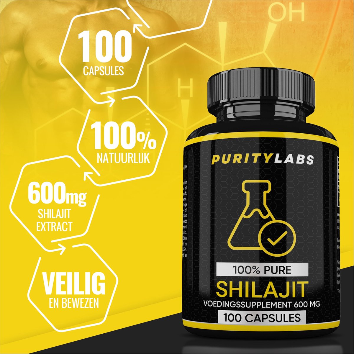 PurityLabs Pure Shilajit - 600 mg - 100 Capsules - Hoogwaardige ...