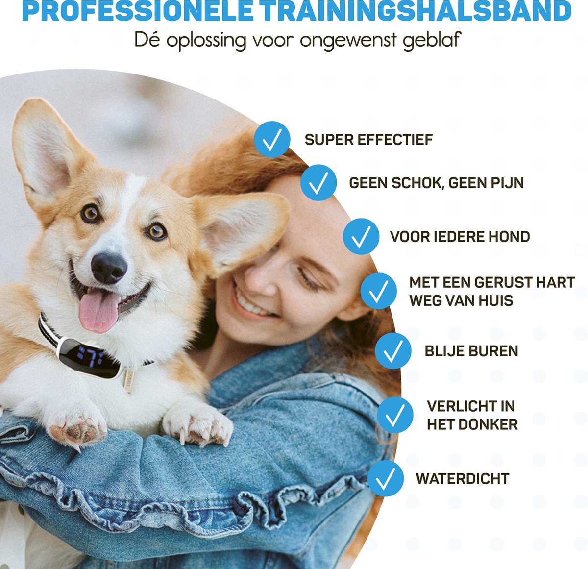 Anti Blafband Pro met LED - Opvoedingshalsband Zonder Schok - Anti Blaf ...
