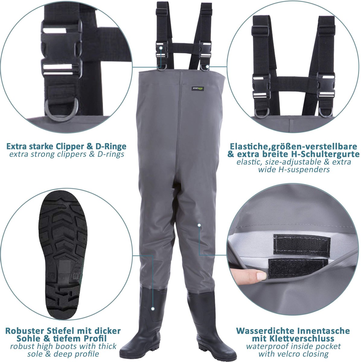 Smartpeas® Waterdichte PVC Waders met Rubberen Laarzen - Perfecte Visbroek /... | bol