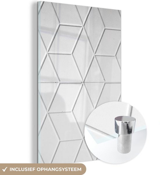 Glasschilderij - Wit - Patronen - Design - Steen - Ruit - 60x90 cm ...