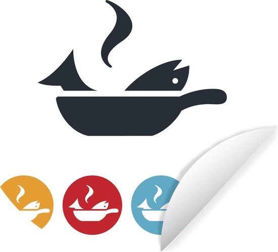 Illustration d'un poisson dans une poêle Autocollant papier peint ...