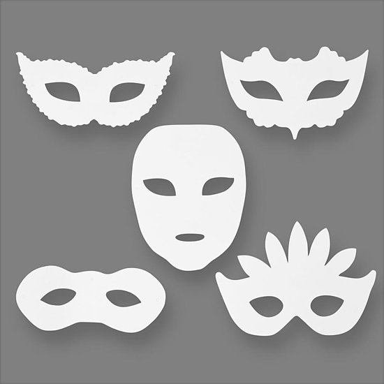 Theatermaskers, H: 8,5-19 cm, B: 15-20,5 cm, 230 gr, wit, 16 stuk/ 1 ...