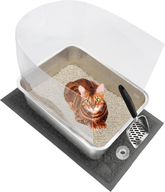 Grote roestvrij stalen kattenbak 45 x 35 x 15 cm - kattentoilet met ...