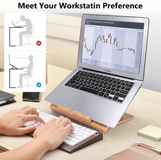 Bamboo Foldable Laptop Notebook Riser Stand Desktop Adjustable with 4 ...