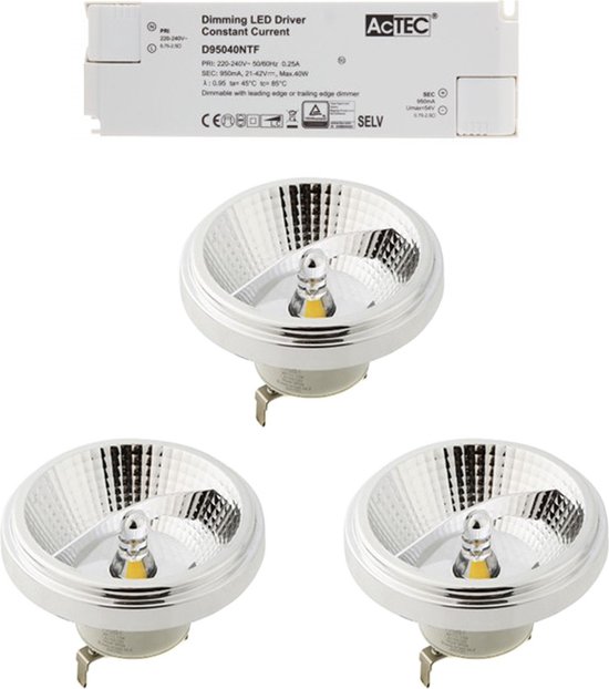 Bundel | LED Spot AR111 G53 12 watt | 45° | Dimbaar | 3 stuks | Incl ...