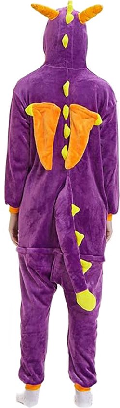KIMU Onesie Paarse Draak Pak - Maat M-L - Drakenpak Dino Kostuum Paars ...