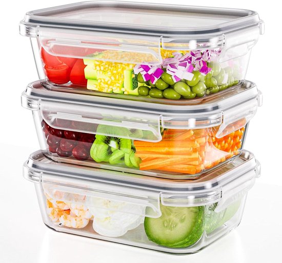 Fresh containers glass with lid 1050ml meal prep boxes - set of 3 ...
