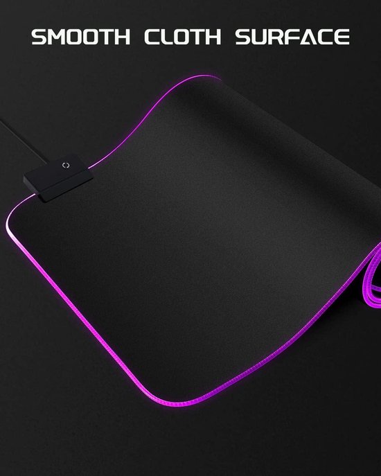 XXL Gaming-muismat groot zwart - 800x300x4 mm - RGB LED-verlichting ...