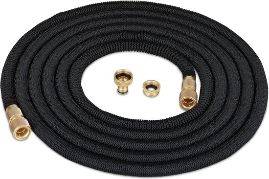 Flexibele tuinslang 15 meter - uitrekbaar - zwarte krimp waterslang - 1 ...
