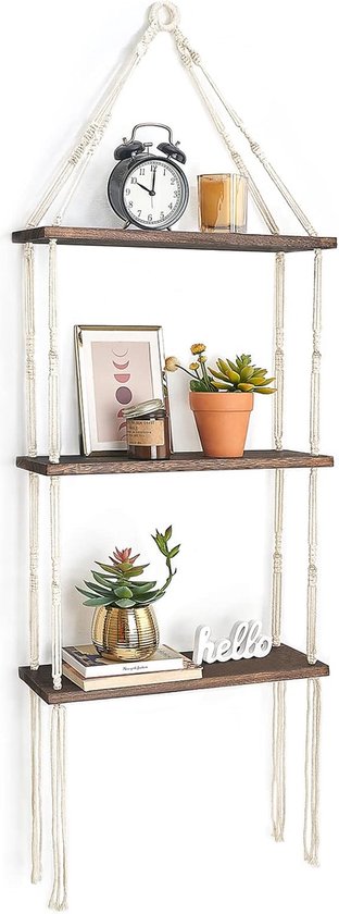 Macrame Wandophangplank, 3-laags houten zwevende planken met schattig ...