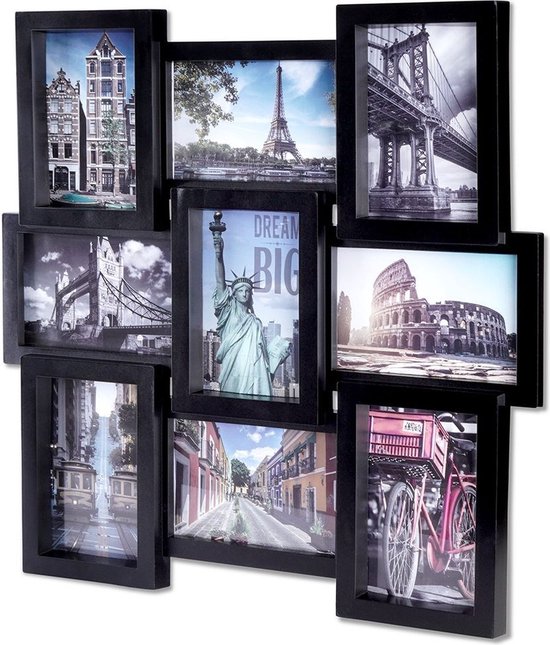 Fotolijst Zwart Fotolijst Collage voor 9 Foto'S 45x45 cm - Fotokader | bol