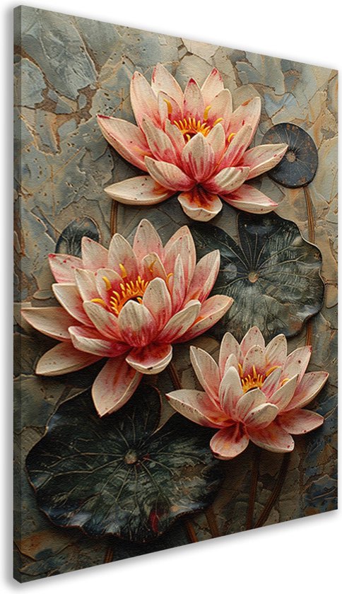 Waterlelies schilderij - Plant schilderijen - Schilderij op canvas Bladeren -... | bol