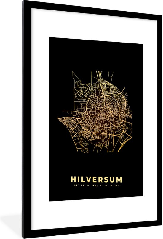 Fotolijst incl. Poster - Plattegrond - Hilversum - Stadskaart - Kaart - 60x90 cm -... | bol