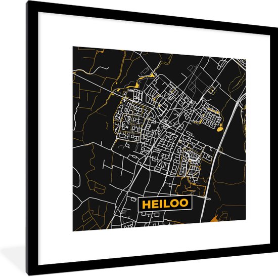 Fotolijst incl. Poster - Heiloo - Black and Gold - Stadskaart - Kaart ...