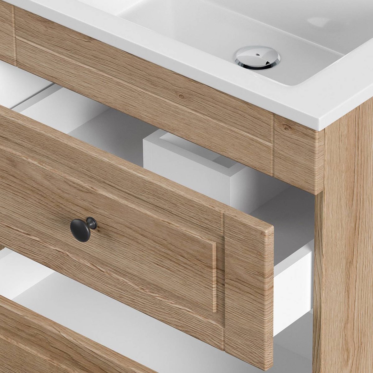 Wastafel licht eiken gekleurd 60 cm breed landhuis design incl. waskom ...