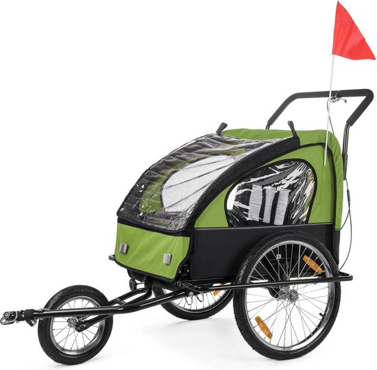 SAMAX fietskar 2 in 1 Jogger - groen/zwart- zwart frame-fietsaanhanger ...