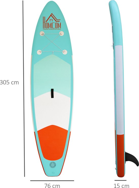 HOMCOM Opblaasbare surfplank surfplank stand-up board met peddel ...