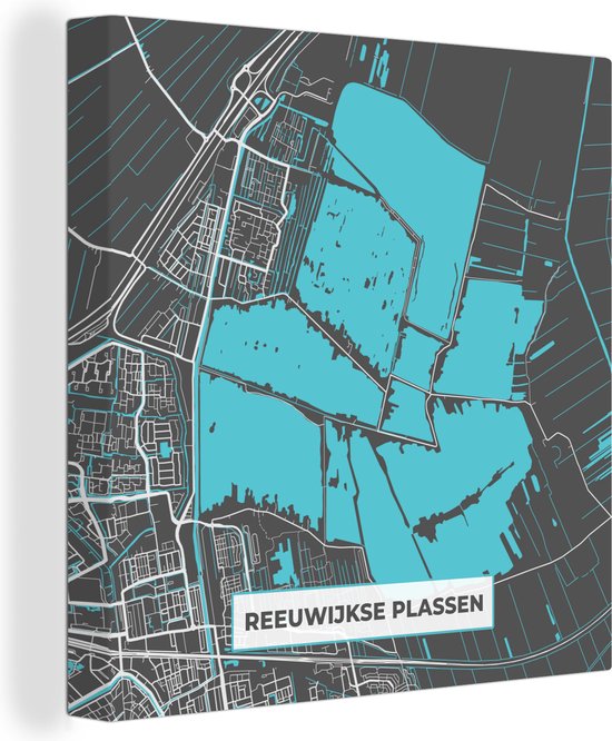Canvas Schilderij Plattegrond - Reeuwijkse Plassen - Stadskaart - Water ...