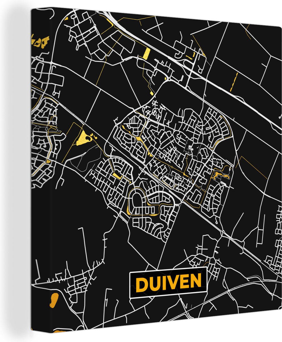 Canvas Schilderij Duiven - Black and Gold - Stadskaart - Plattegrond ...