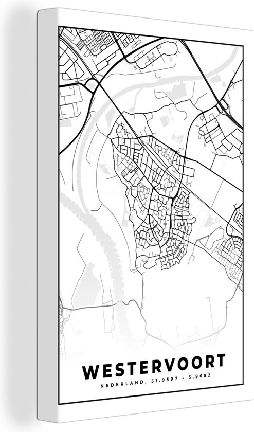 Canvas Schilderij Kaart - Westervoort - Plattegrond - Stadskaart ...