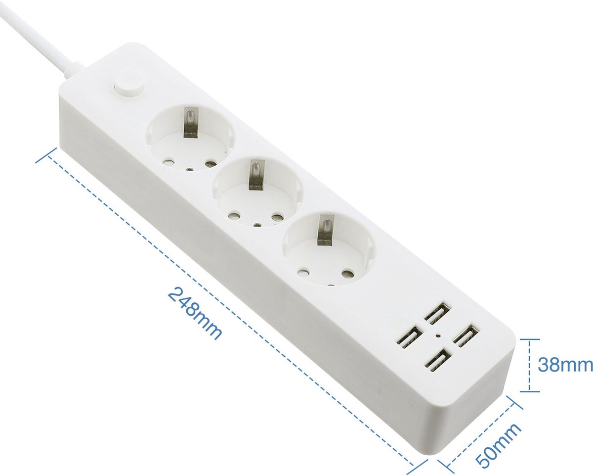 GLISTENY- Premium Stekkerdoos-3 AC 4 USB-Stekkerdoos met USB-poorten en ...