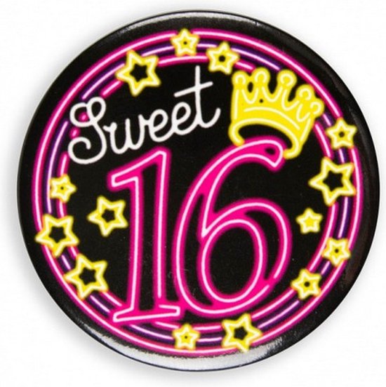 button Sweet 16 neon 5,5 cm zwart | bol.com
