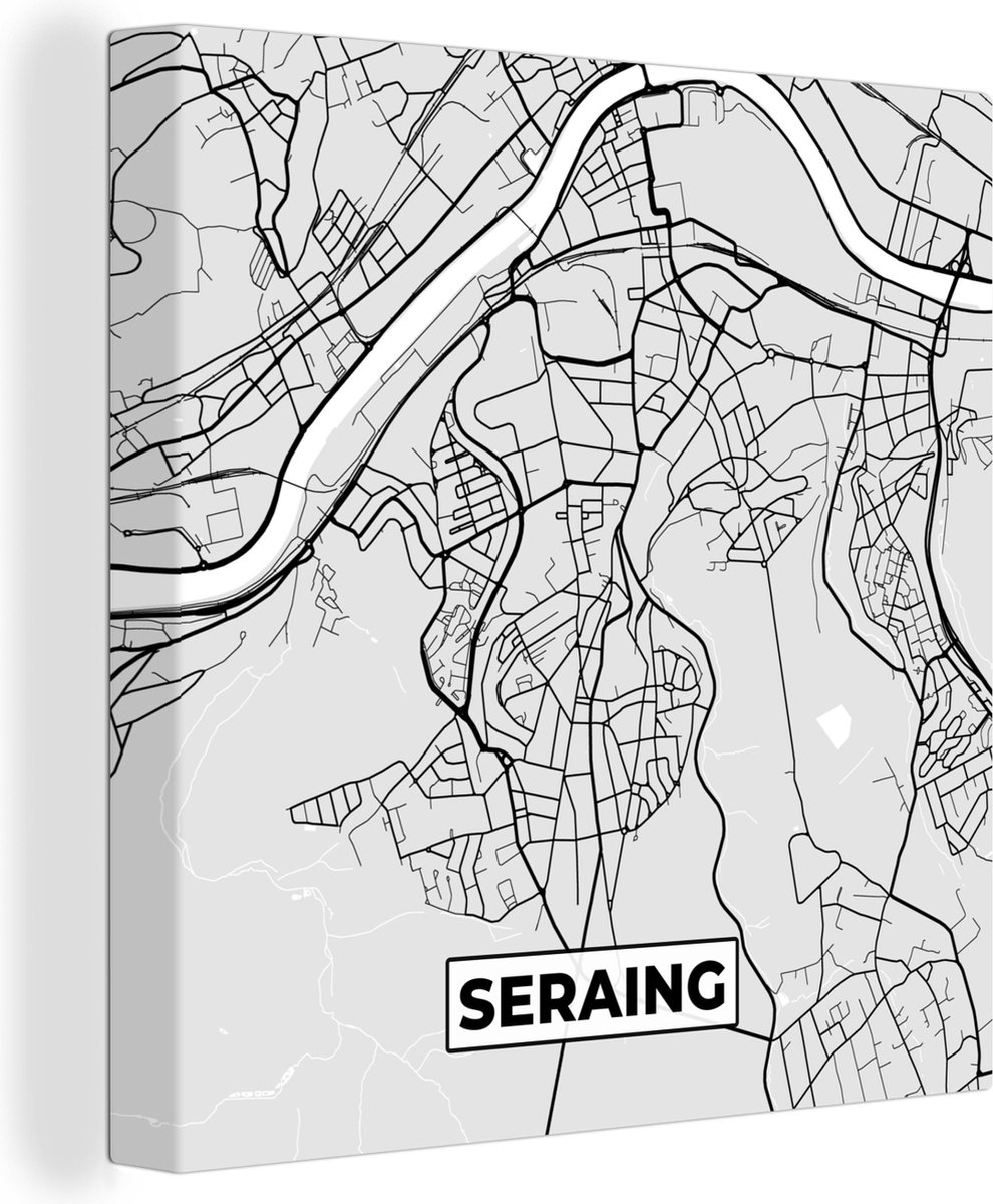 Tableau Peinture Carte - Seraing - Zwart Wit - Plan de Ville - Carte ...