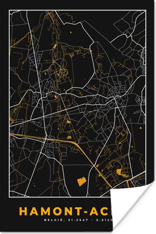 Poster Plattegrond - Hamont-Achel - Goud - Kaart - Stadskaart - 20x30 ...