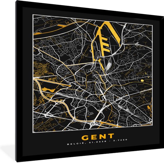 Fotolijst incl. Poster - Gent - Stadskaart - Plattegrond - Goud - Kaart ...