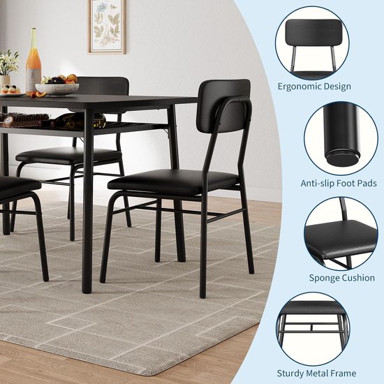 Compacte Eethoek voor 2 Personen - Eettafel met 2 Gestoffeerde Stoelen ...