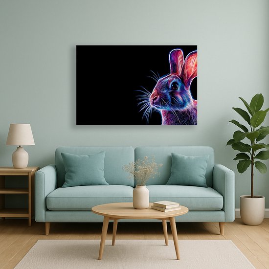 Neon konijn - Plexiglas - Acrylglas - Glasschilderij - 45x30 cm | bol