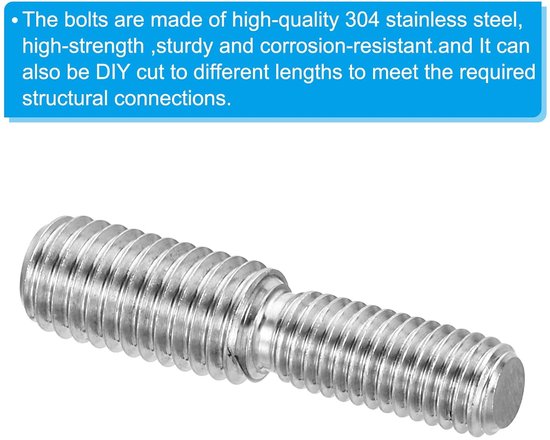 M8 x M10 x 40mm Double Thread Bolts - Stick Bolts - 5pcs RVS 304 Thread ...