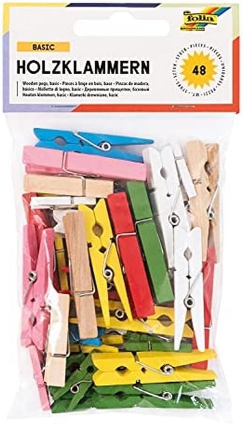 Houten Knijpers Gekleurd (48 Stuks) - 3 Maten - Ideaal voor Foto's ...