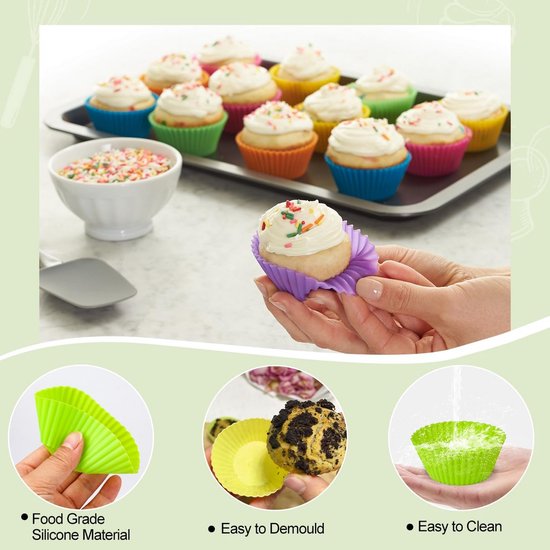 50x Herbruikbare Siliconen Cupcake en Muffin Bakvormpjes - Flexibele ...