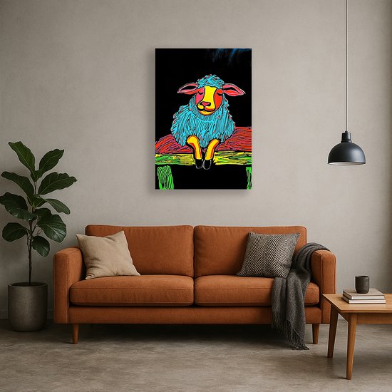 Neon schaap - Plexiglas - Acrylaat - Glasschilderij - 40x60 cm | bol