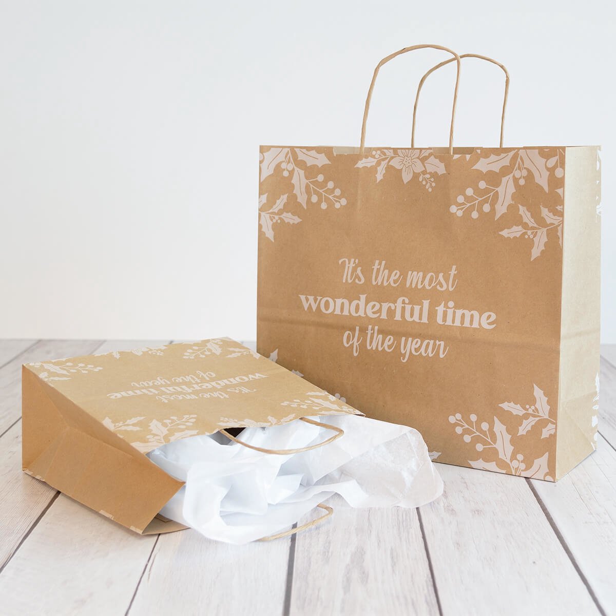 Papieren tasjes 50 stuks Kerst - Wit en Bruin - 32 x 12 x 29 ...