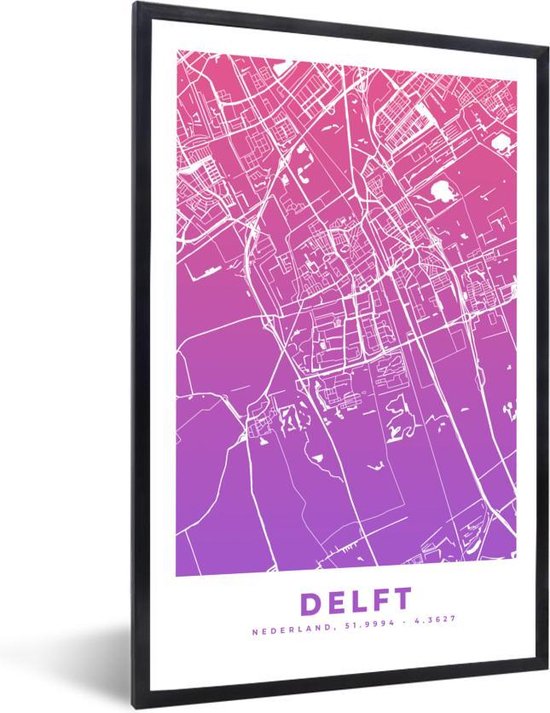 Fotolijst incl. Poster - Stadskaart - Delft - Paars - 80x120 cm ...