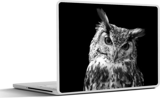 Laptop sticker - 12.3 inch - Portret van een bruine uil met een zwarte achtergrond -... | bol