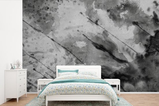 Behang - Fotobehang Waterverf - Grijs - Abstract - Breedte 420 cm x ...