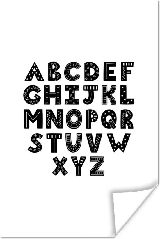 Poster Illustratie alfabet met zwarte letters - 20x30 cm | bol.com