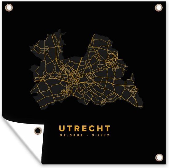 Tuin poster Utrecht - Kaart - Nederland - Gold - 200x200 cm - Tuindoek ...
